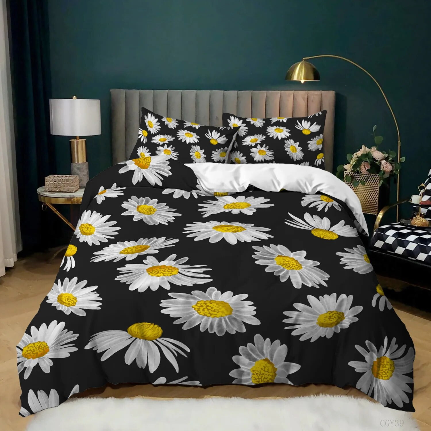 Daisy Duvet Cover Set White Daisy Flower Pattern Print Duvet Cover ...