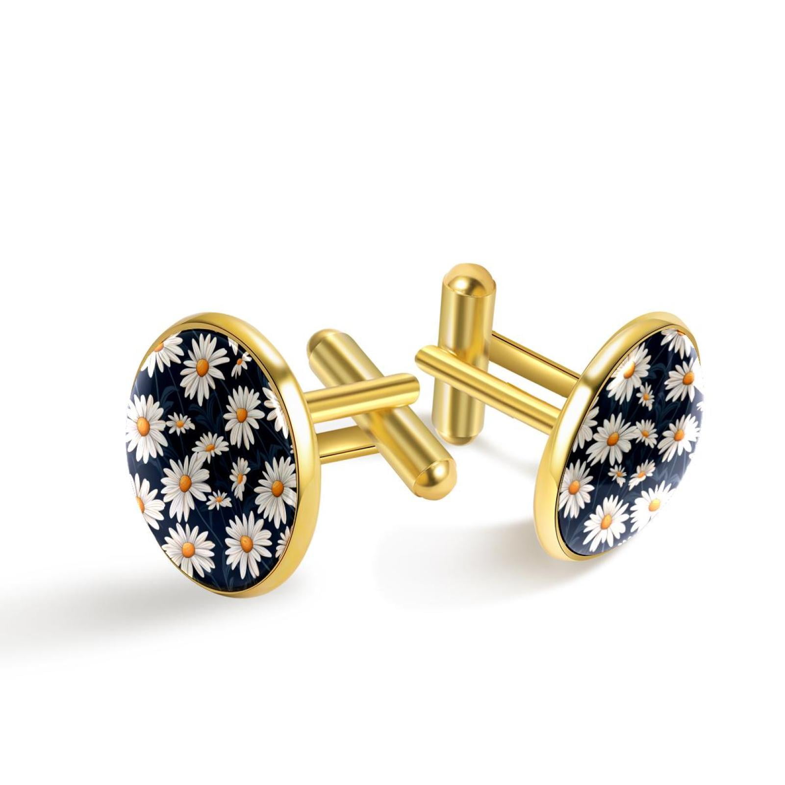 Daisy Elegant Shirt Cufflink Set Made of Stainless Steel for Formal Attire and Special Occasions ...