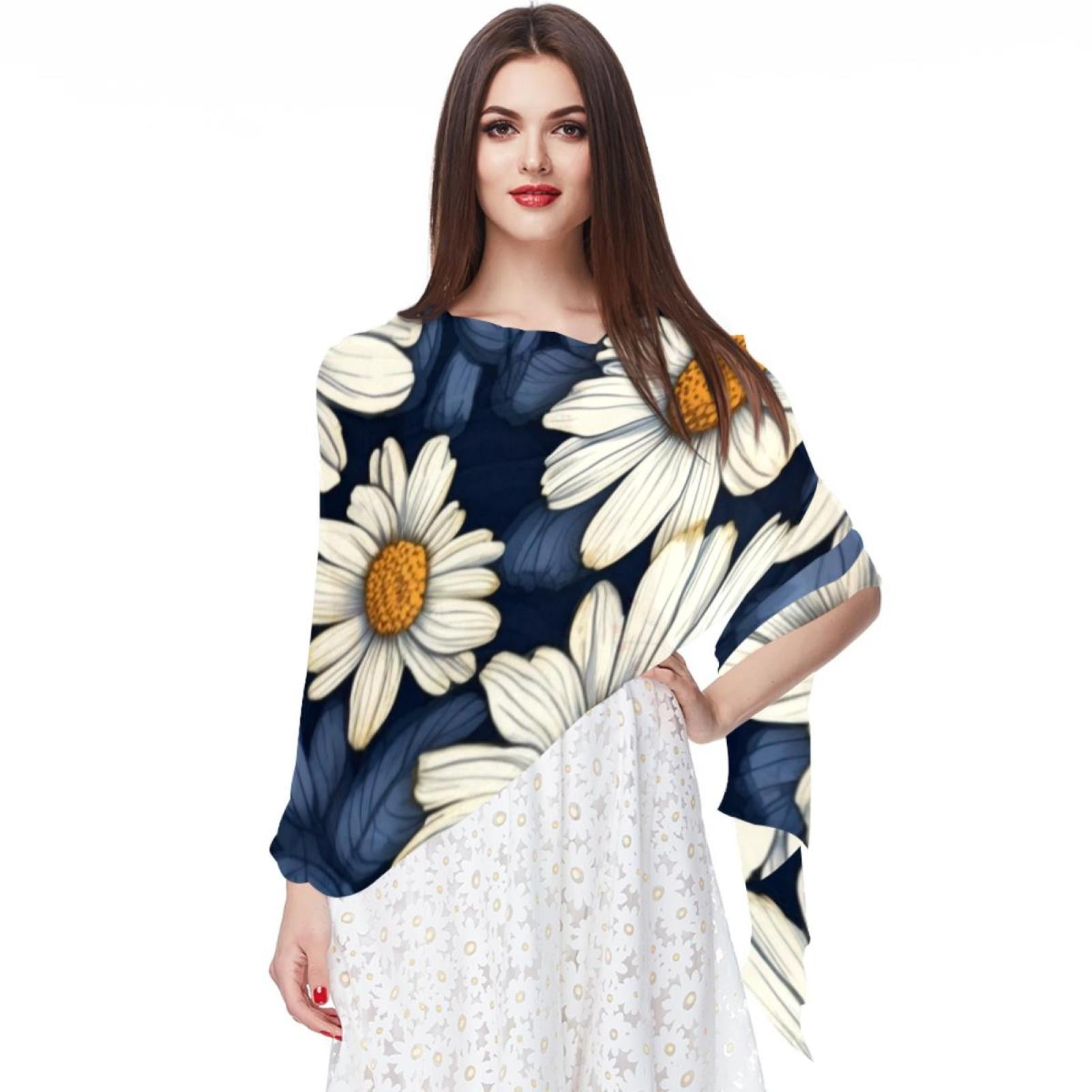 Daisy Elegant Translucent Chiffon Silk Scarf, Light Breathable Wrap ...