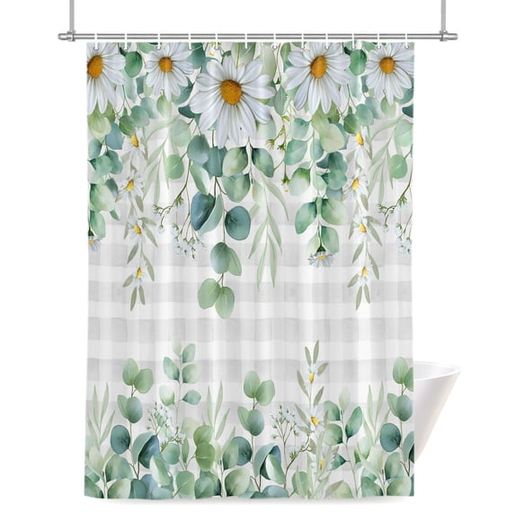 Daisy Eucalyptus Leaf Shower Curtains for Bathroom, Summer Flower Gray ...