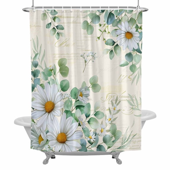Daisy Eucalyptus Leaves Shower Curtain for Bathroom, Floral Spring ...