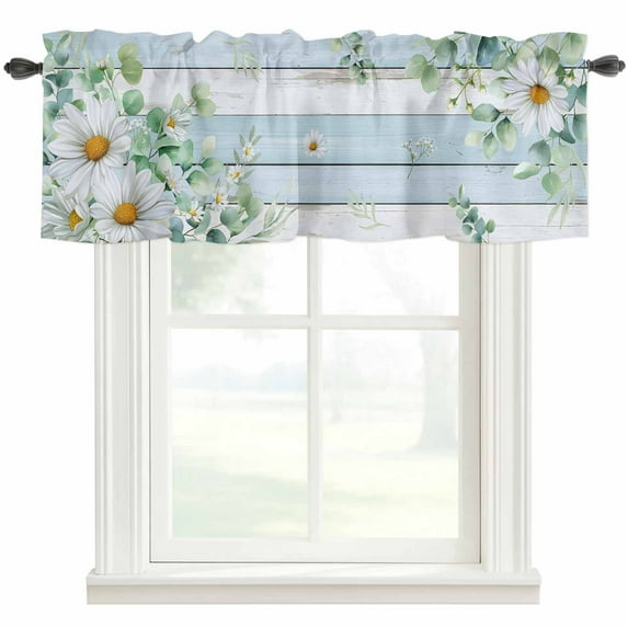 Daisy Eucalyptus Leaves Valances for Windows Blue Wood Grain Spring ...