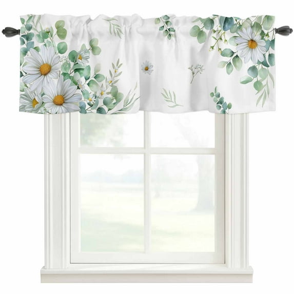 Daisy Eucalyptus Leaves Valances for Windows Floral Spring Countryside ...