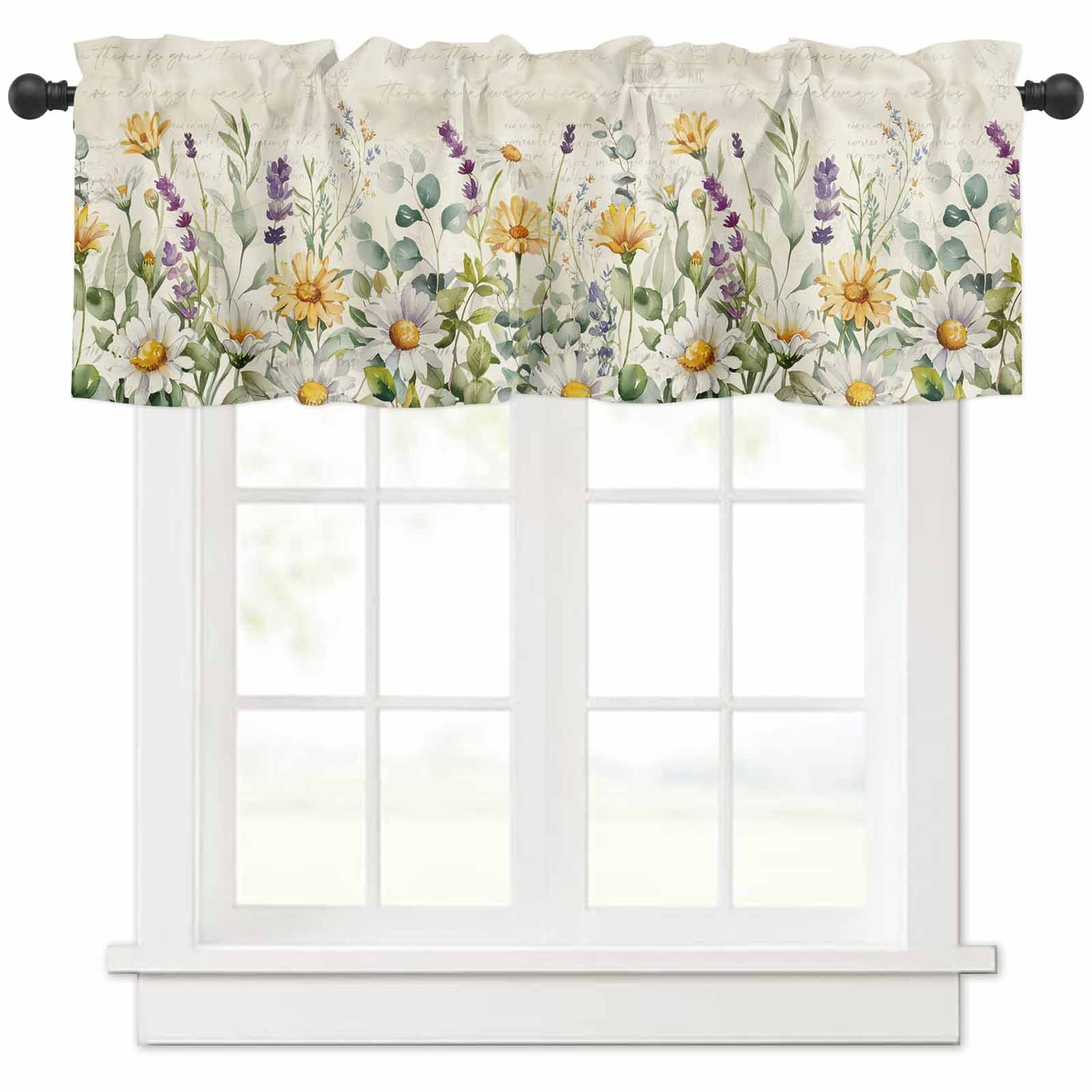 Daisy Eucalyptus Valances for Windows Farmhouse Kitchen Curtains ...