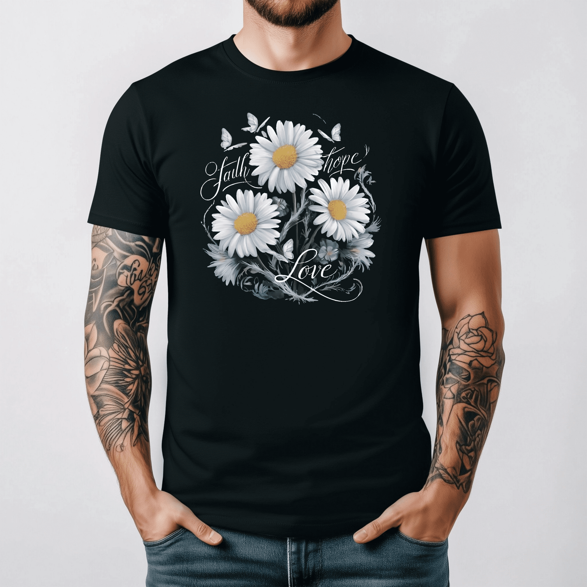 Daisy Faith Hope Love Floral Graphic Uplifting Message Tee V14919,for ...
