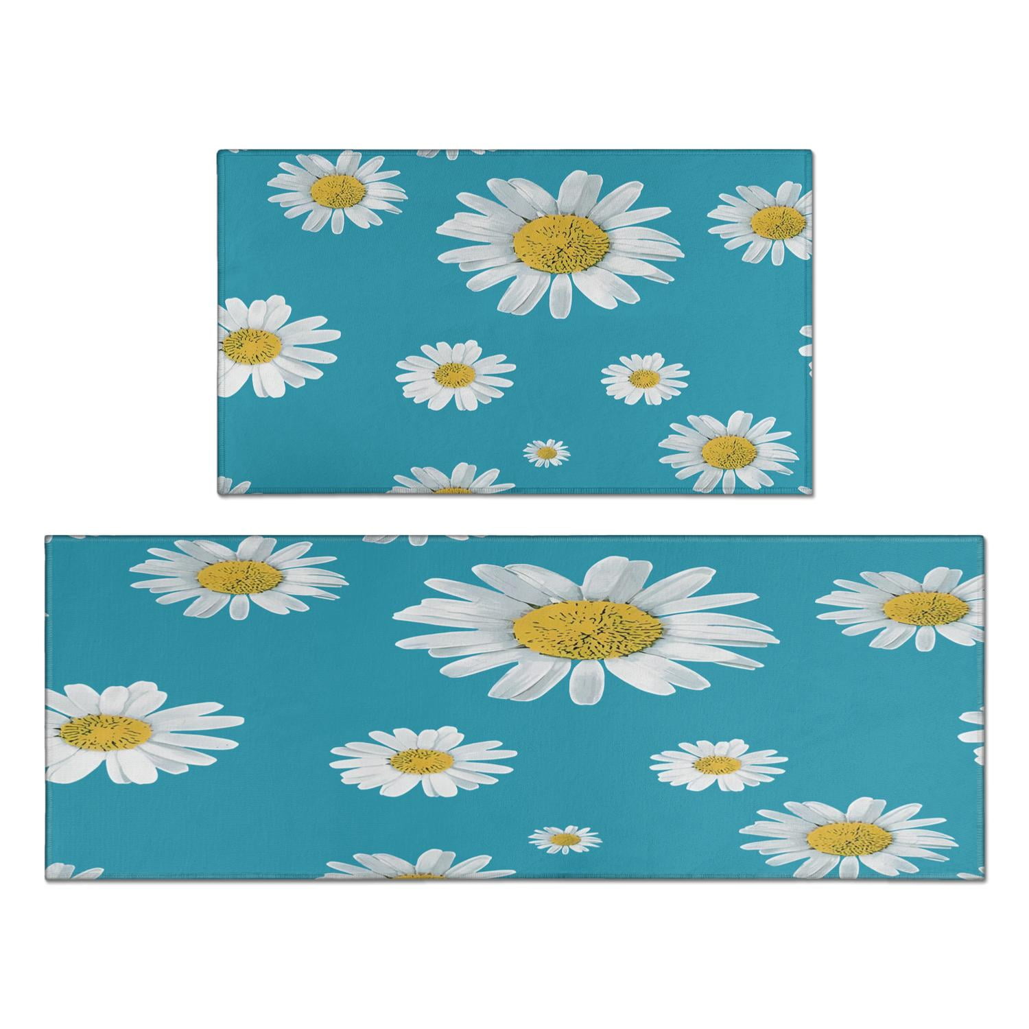 Daisy Farmhouse Kitchen Rug Set – 2 Pieces with Summer Flowers Decor ...