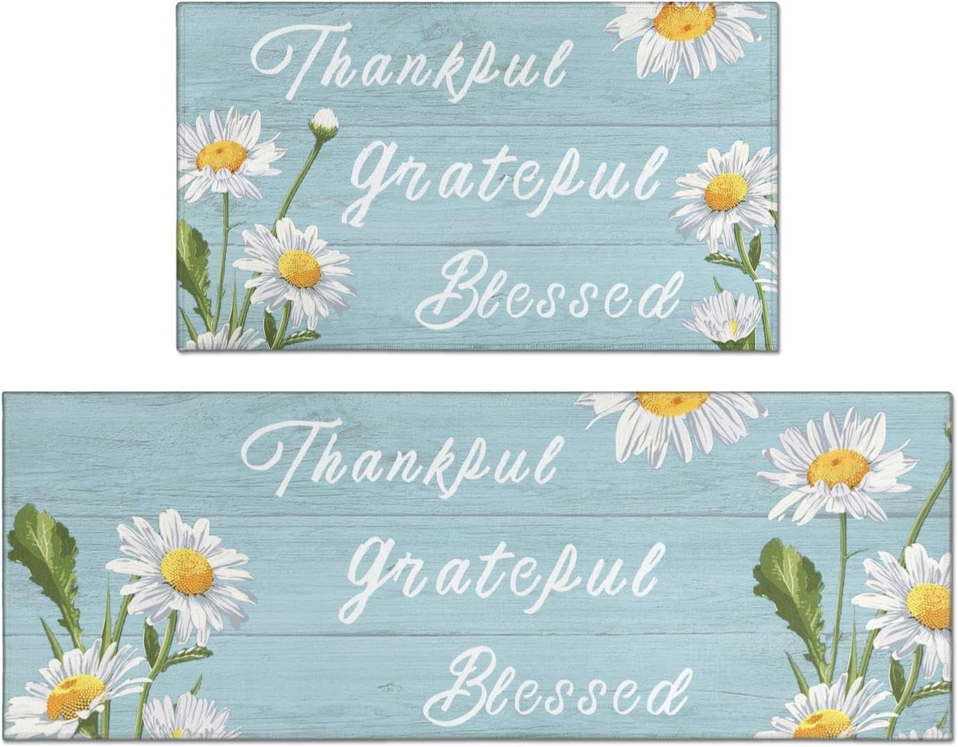 Daisy Farmhouse Kitchen Rugs Set 2 Piece Colorful Summer Flowers Decor ...