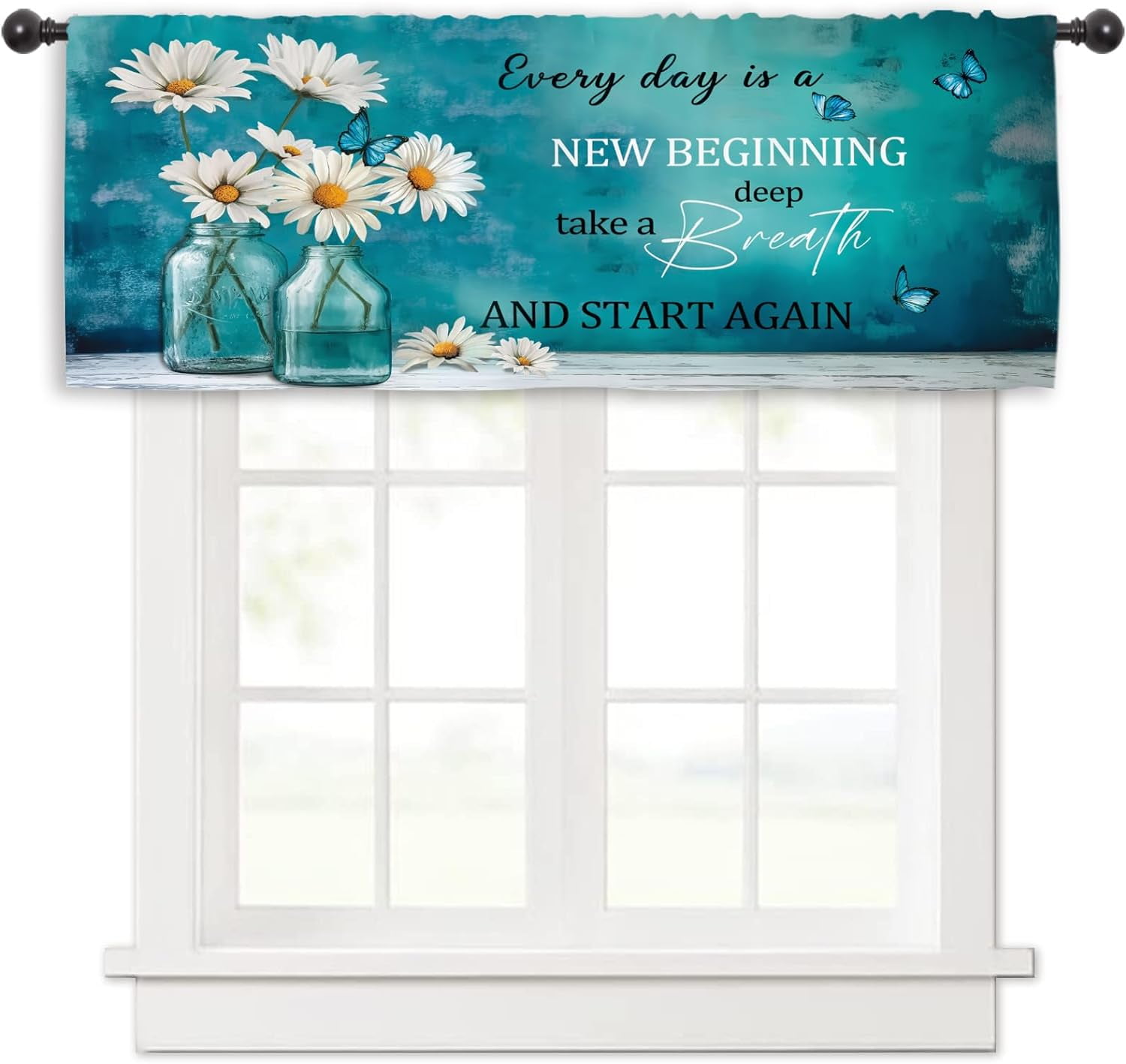 Daisy Farmhouse Rustic Kitchen Curtain Valance 54W x 18H Rod Pocket ...