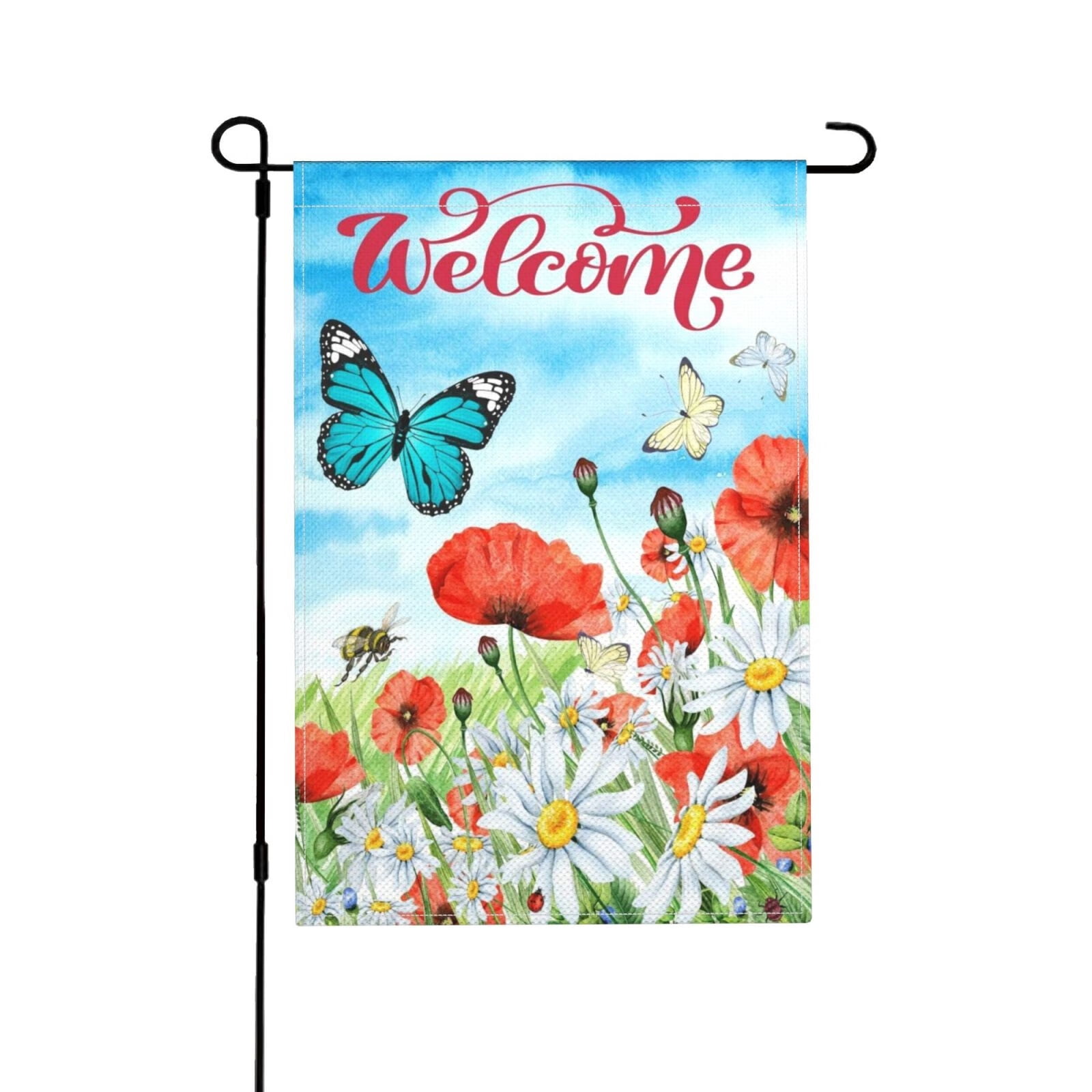 Daisy Field Butterfly Garden Flag 12 x 18 Hello Spring Flowers Bee ...