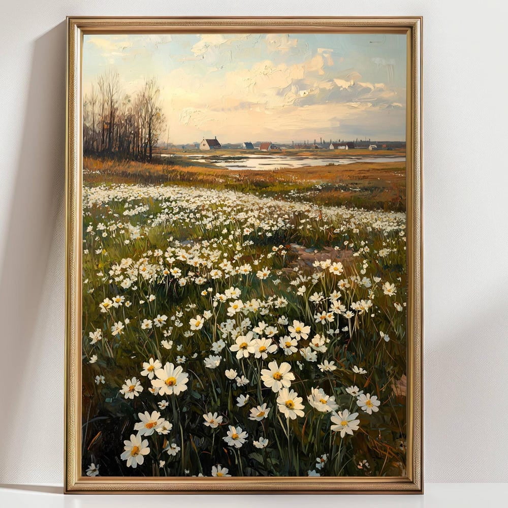 Daisy Field Landscape Print Rustic Countryside Wall Art Floral Nature ...