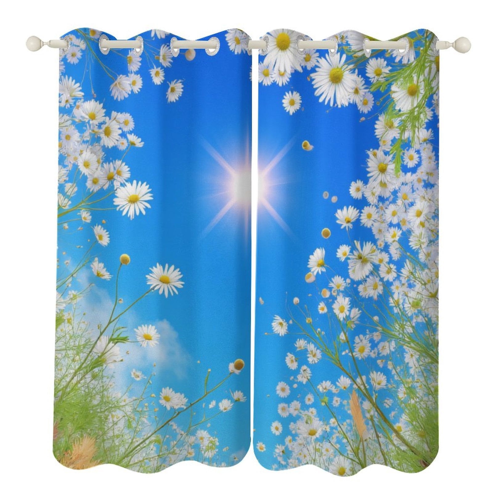 Daisy Field Under Sunny Sky Luxury Window Curtains Blinds for Living ...
