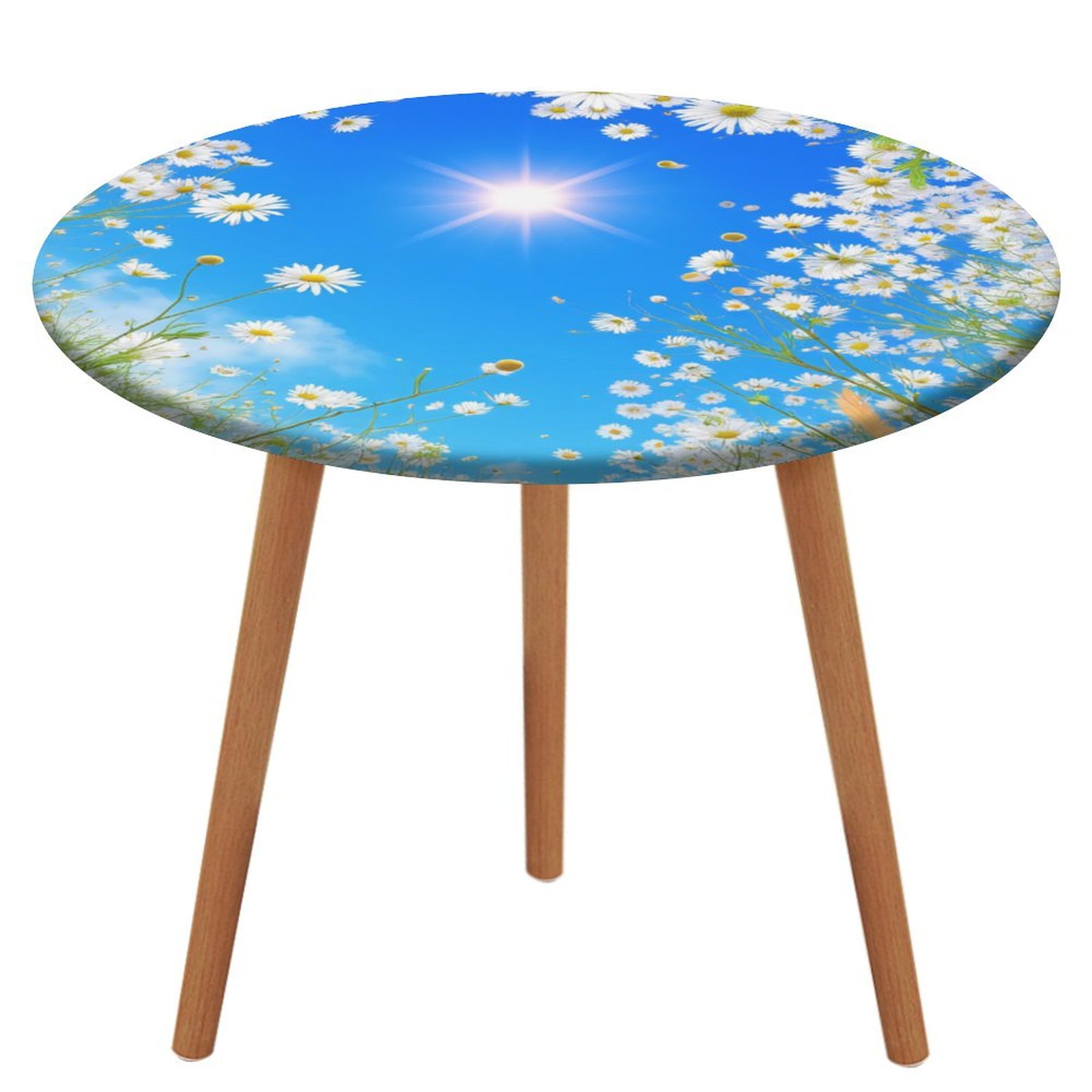 Daisy Field Under Sunny Sky Pattern Round Tablecloth Waterproof Elastic ...