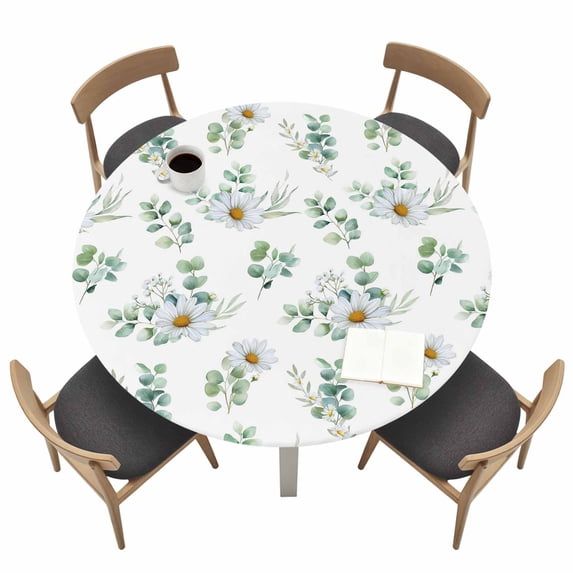 Daisy Fitted Tablecloth with Elastic Edged, Round Table Cloth for ...