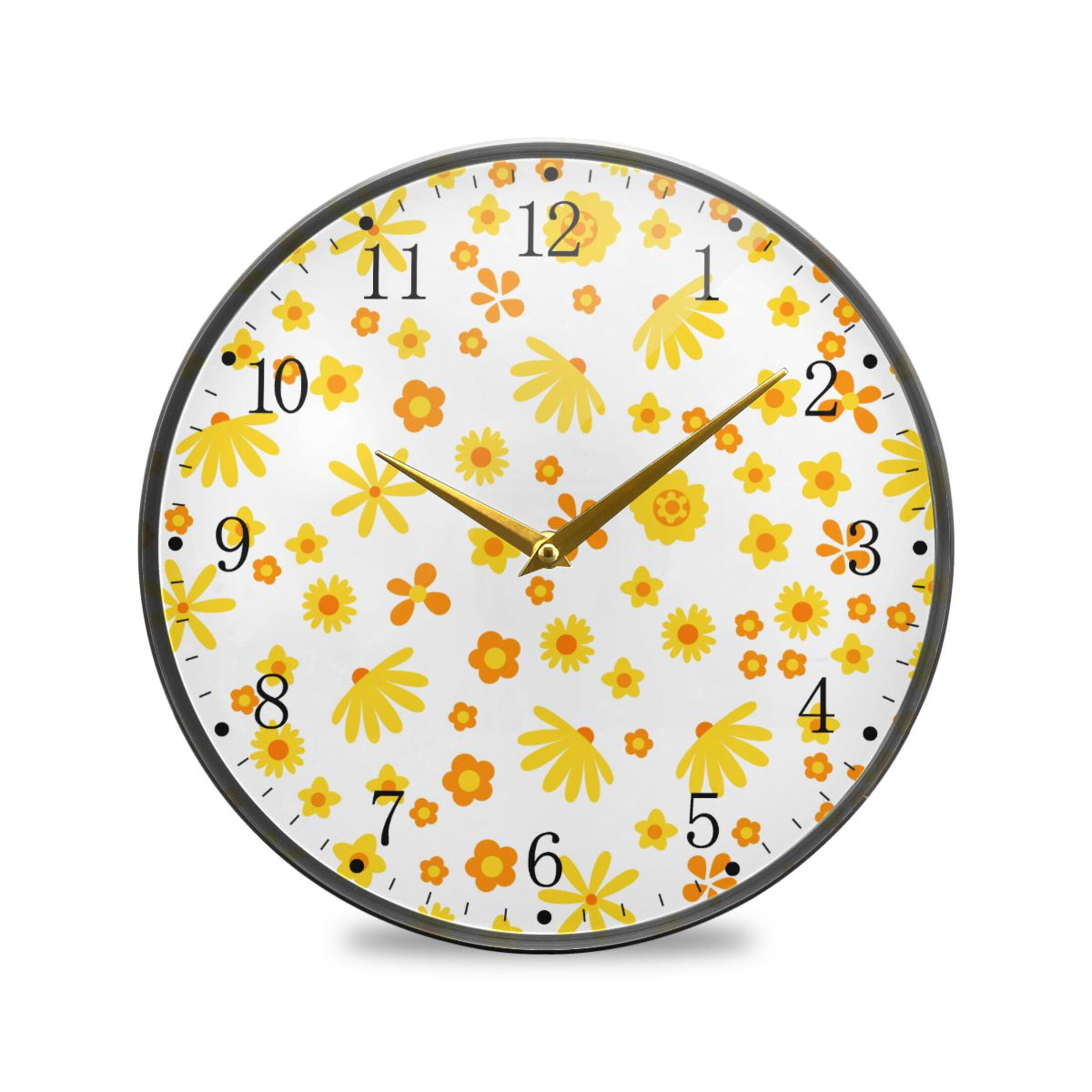 Daisy Floral Acrylic Wall Clocks Quiet Round Clock Battery Operated Non ...
