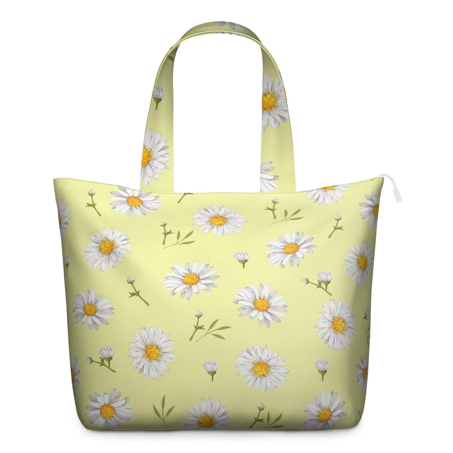 Daisy Floral Aesthetic Travel Tote - Durable Zippered Shoulder Bag with ...