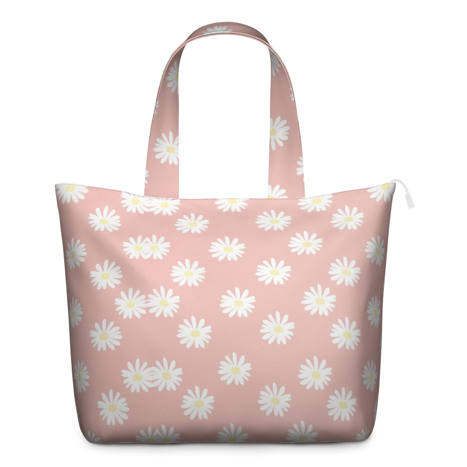 Daisy Floral Aesthetic Travel Tote - Durable Zippered Shoulder Bag with ...