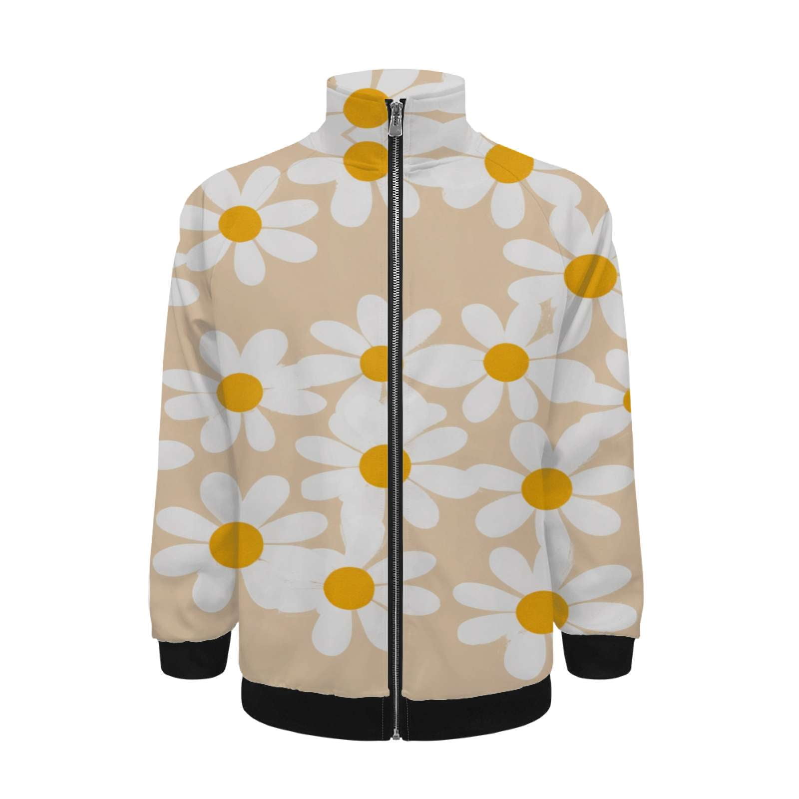 Daisy Floral Beige Print Jacket Men's Street Cool Long Sleeves Coat ...