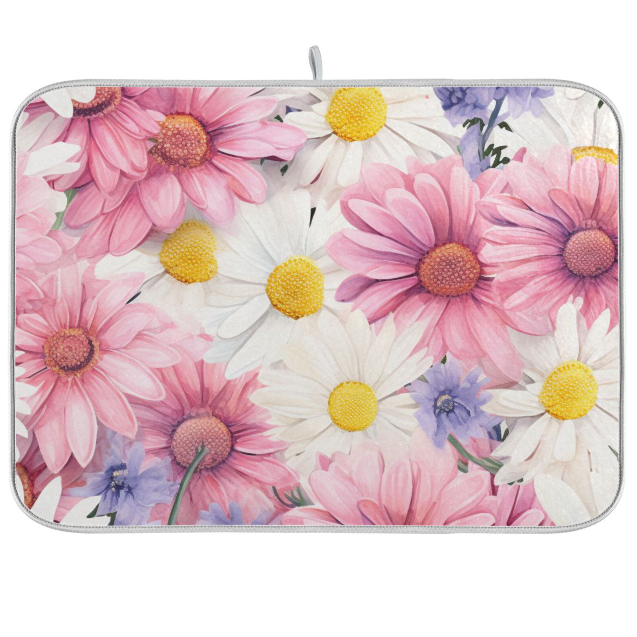 Daisy Floral Dish Drying Mat Microfiber Kitchen Pad Large Counter ...