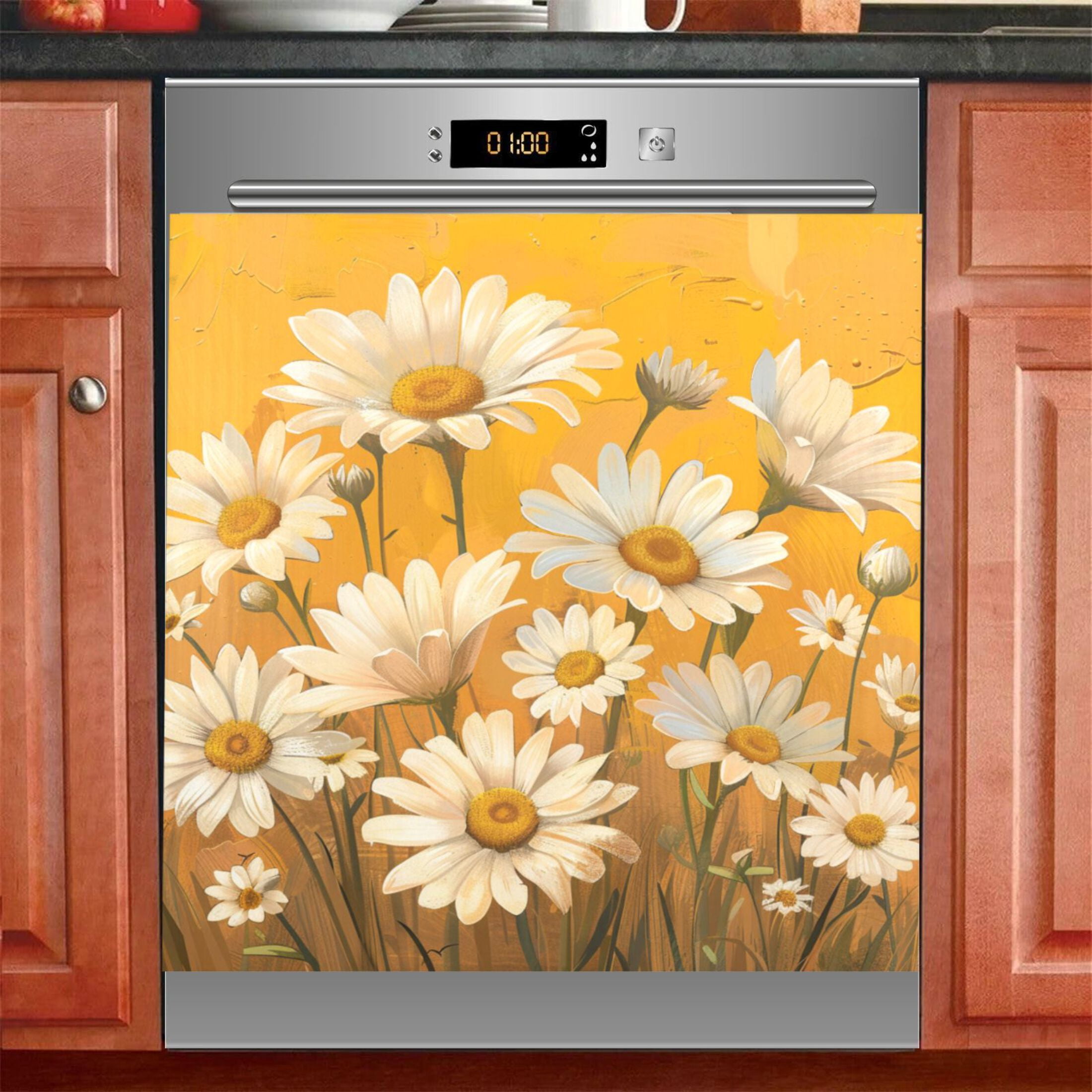 Daisy Floral Dishwasher Magnetic Refrigerator Magnet Cover Kitchen Art ...