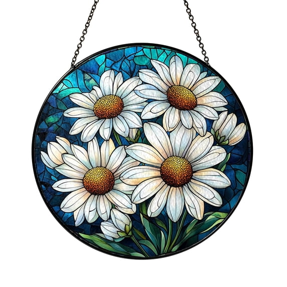 Daisy Floral Faux Stained Glass Style Window Suncatcher, Decorative ...