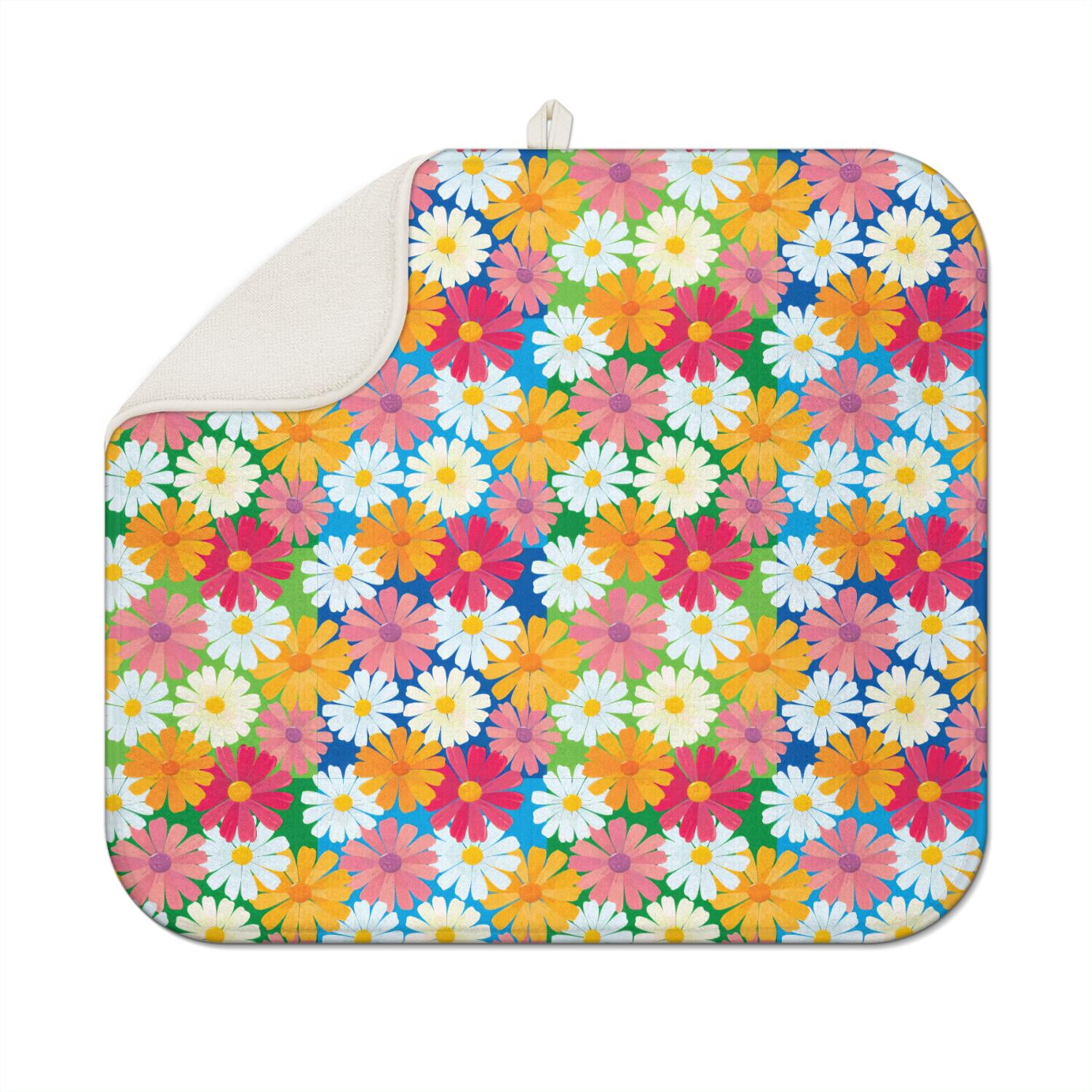 Daisy Floral Kitchen Dish Drying Mat Microfiber Counter Pad Absorbent ...