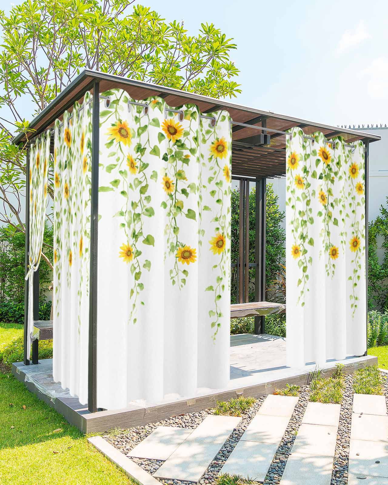 Daisy Floral Outdoor Curtains for Patio, Weeping Flower Waterproof ...