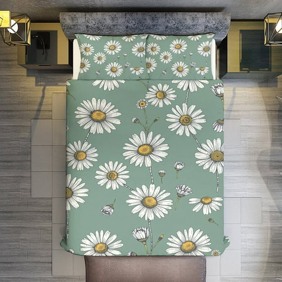 Daisy Floral Pattern Duvet Cover with Pillow Case 3pcs Bedding Set ...