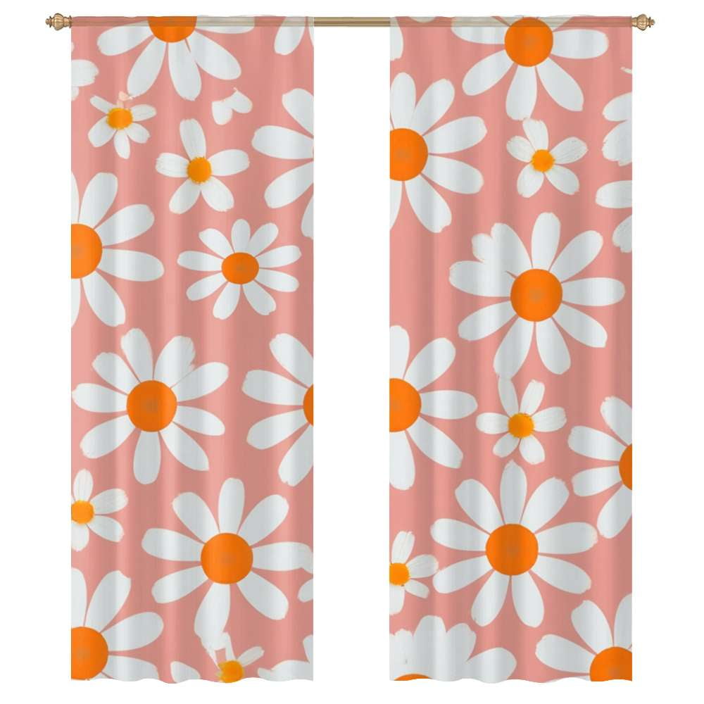 Daisy Floral Peach Pattern Tulle Curtains For Living Room Chiffon Sheer ...