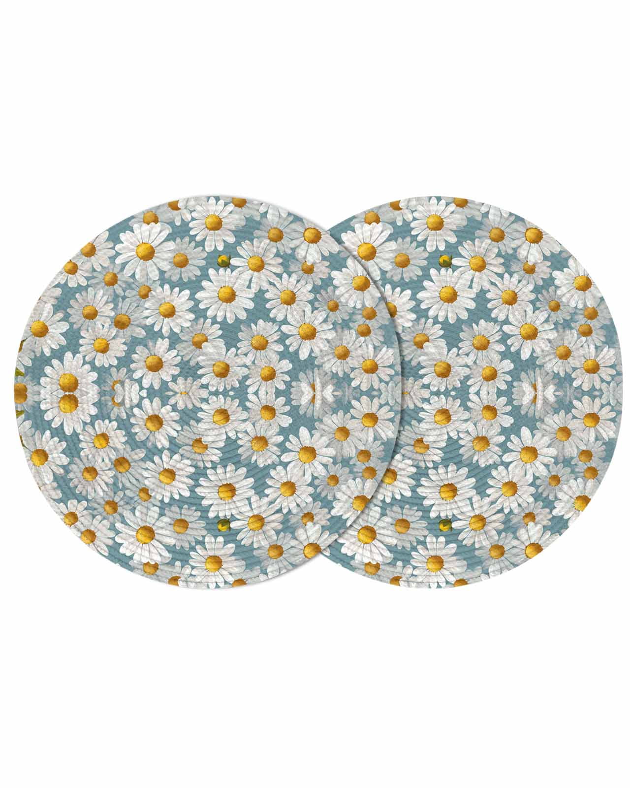 Daisy Floral Print Round Table Placemats set of 2, Sky Blue Washable ...