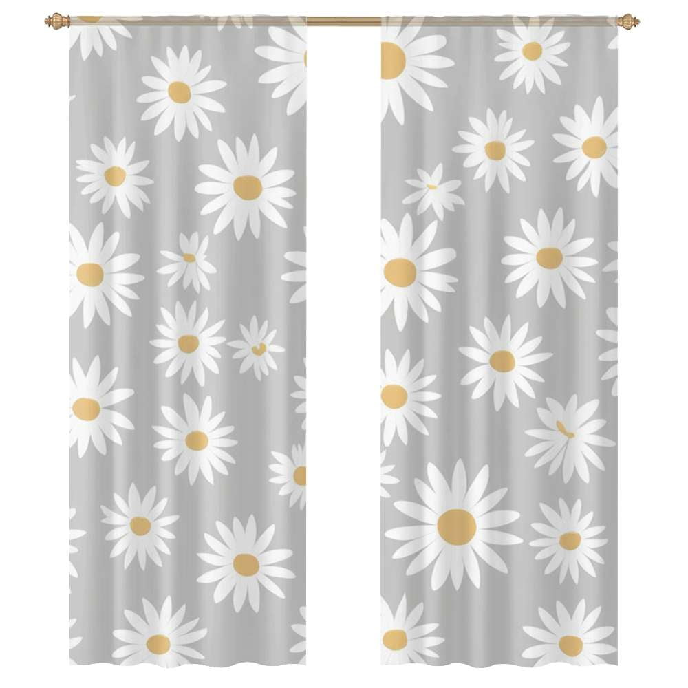 Daisy Floral Print Sheer Voile Curtain Window Tulle Curtains For Living ...