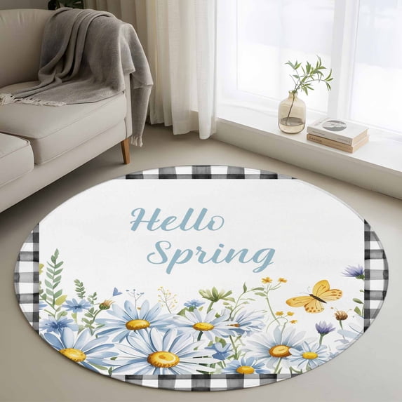 Daisy Floral Round Rug 3.3ft Washable Circle Entryway Rugs Non Slip ...