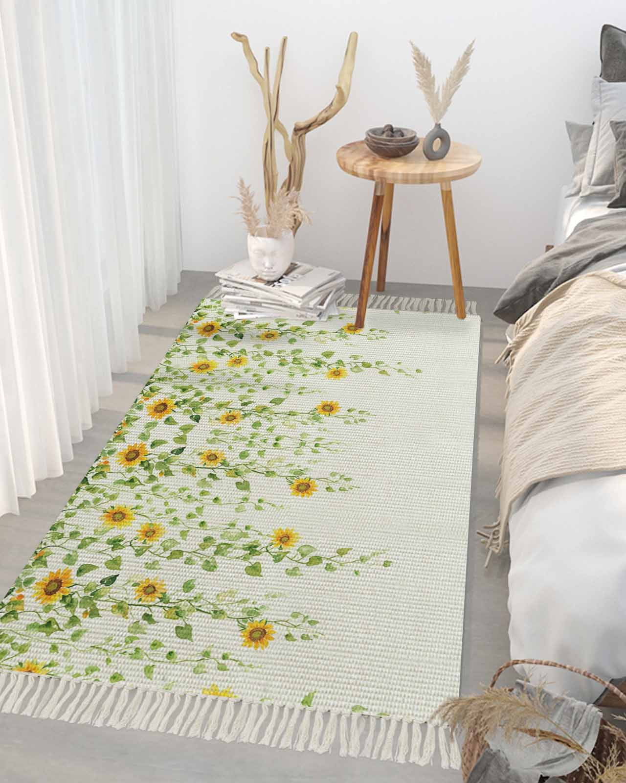 Daisy Floral Runner Rug for Hallway 3x5ft, Weeping Flower Washable ...