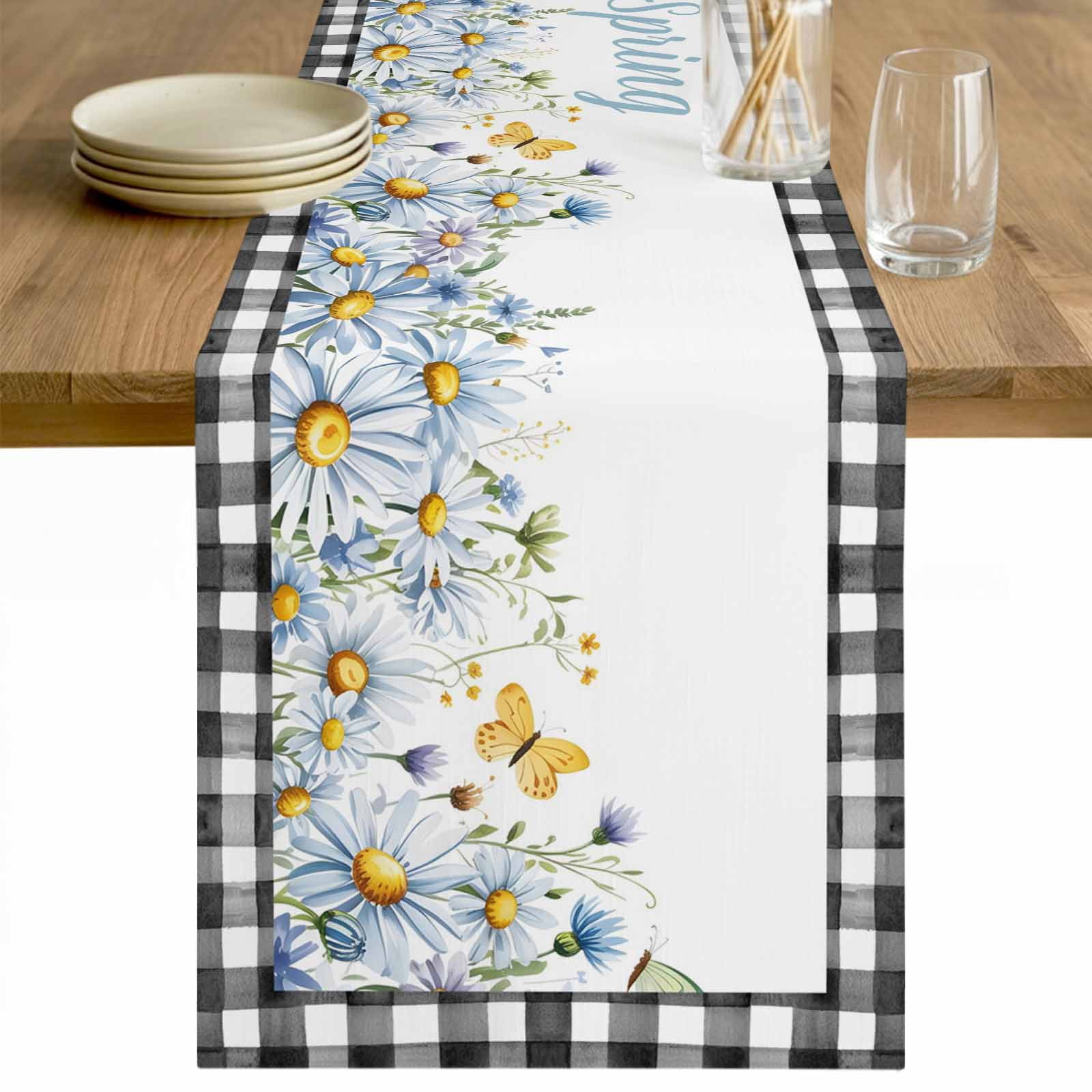 Daisy Floral Table Runner - 60 Inch Long Spring Country Flower ...