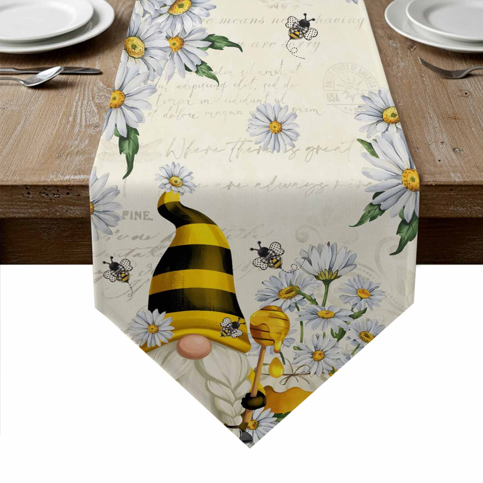 Daisy Floral Table Runner Linen Burlap Table Runner 48 Inches Long ...