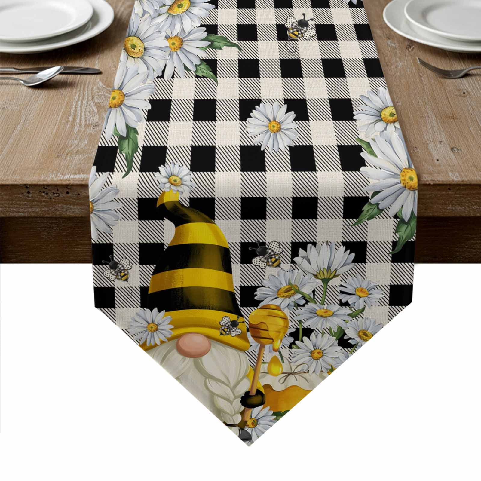 Daisy Floral Table Runner Linen Burlap Table Runner 60 Inches Long Bee ...