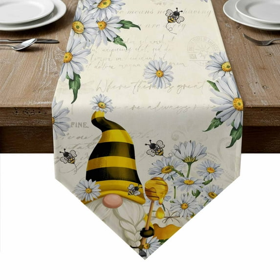 Daisy Floral Table Runner Linen Burlap Table Runner 60 Inches Long ...