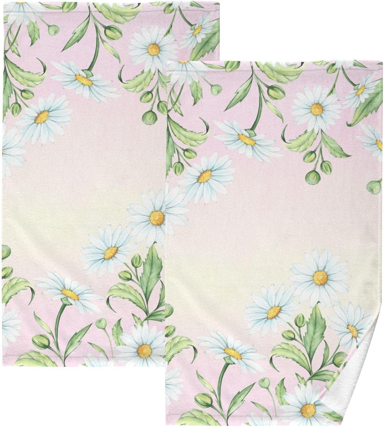 Daisy Floral Towels 2 Piece Cotton Hand Towels, Ultra Soft and Highly ...