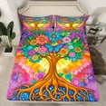 Daisy Floral Tree Fitted Sheet Full Size Groovy Hippie Style Bedding