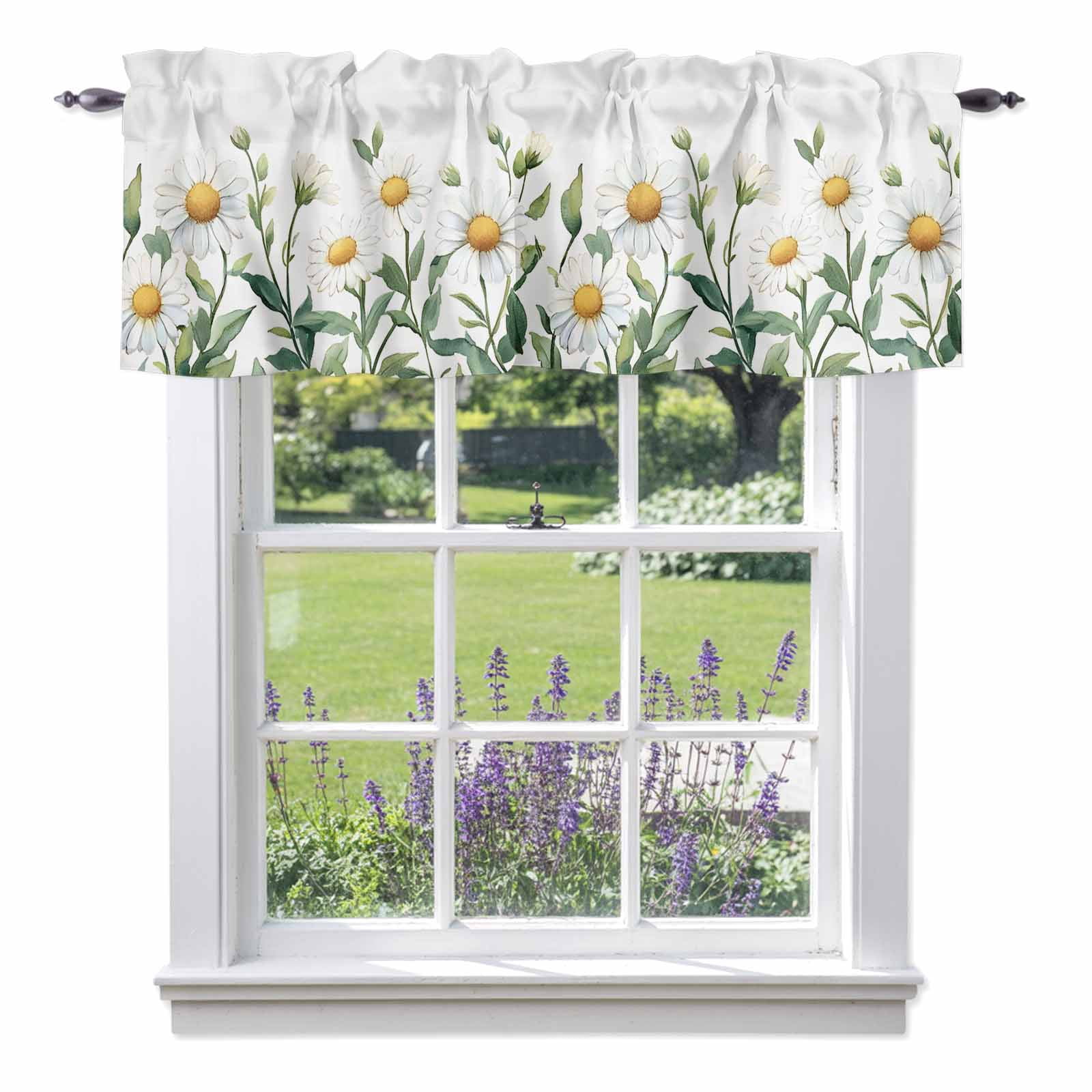 Daisy Floral Valance Curtains for Windows, Spring Florals Leaf Light ...