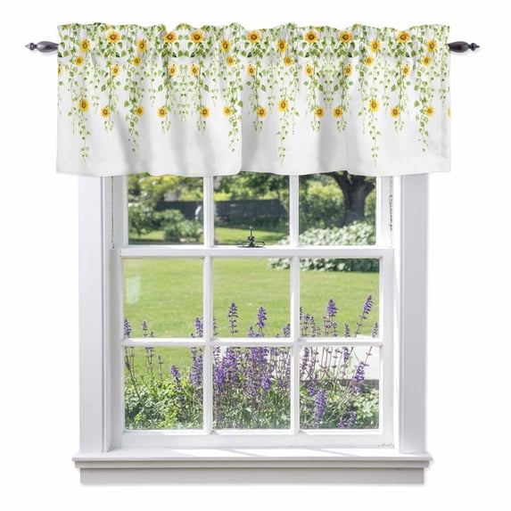 Daisy Floral Valances for Windows, Weeping Flower Rod Pocket Short ...
