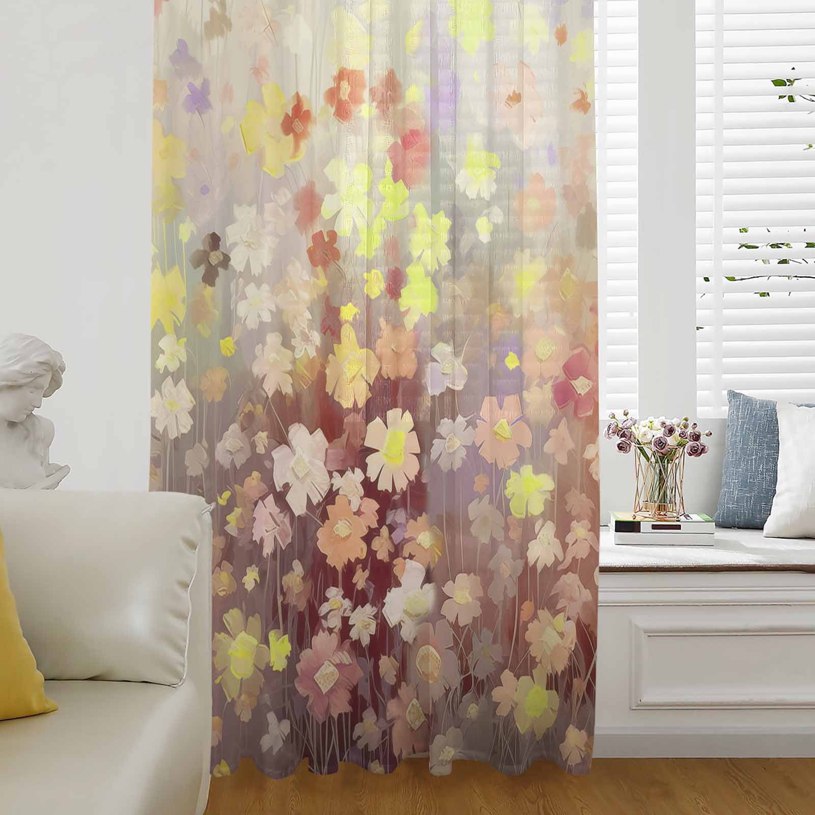 Daisy Floral Window Curtain 72 Inches Long,Colorful Flower Blossom ...