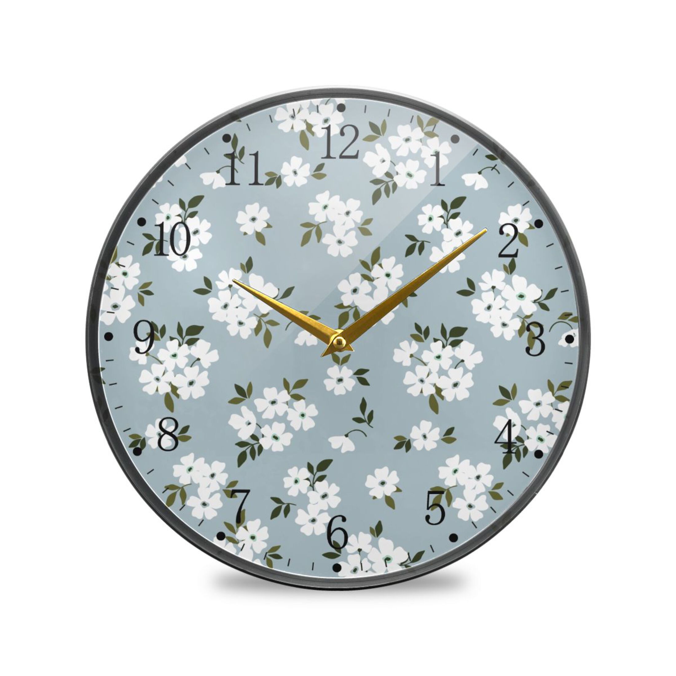 Daisy Floral on Blue Flowers Acrylic Wall Clocks Quiet Round Clock ...
