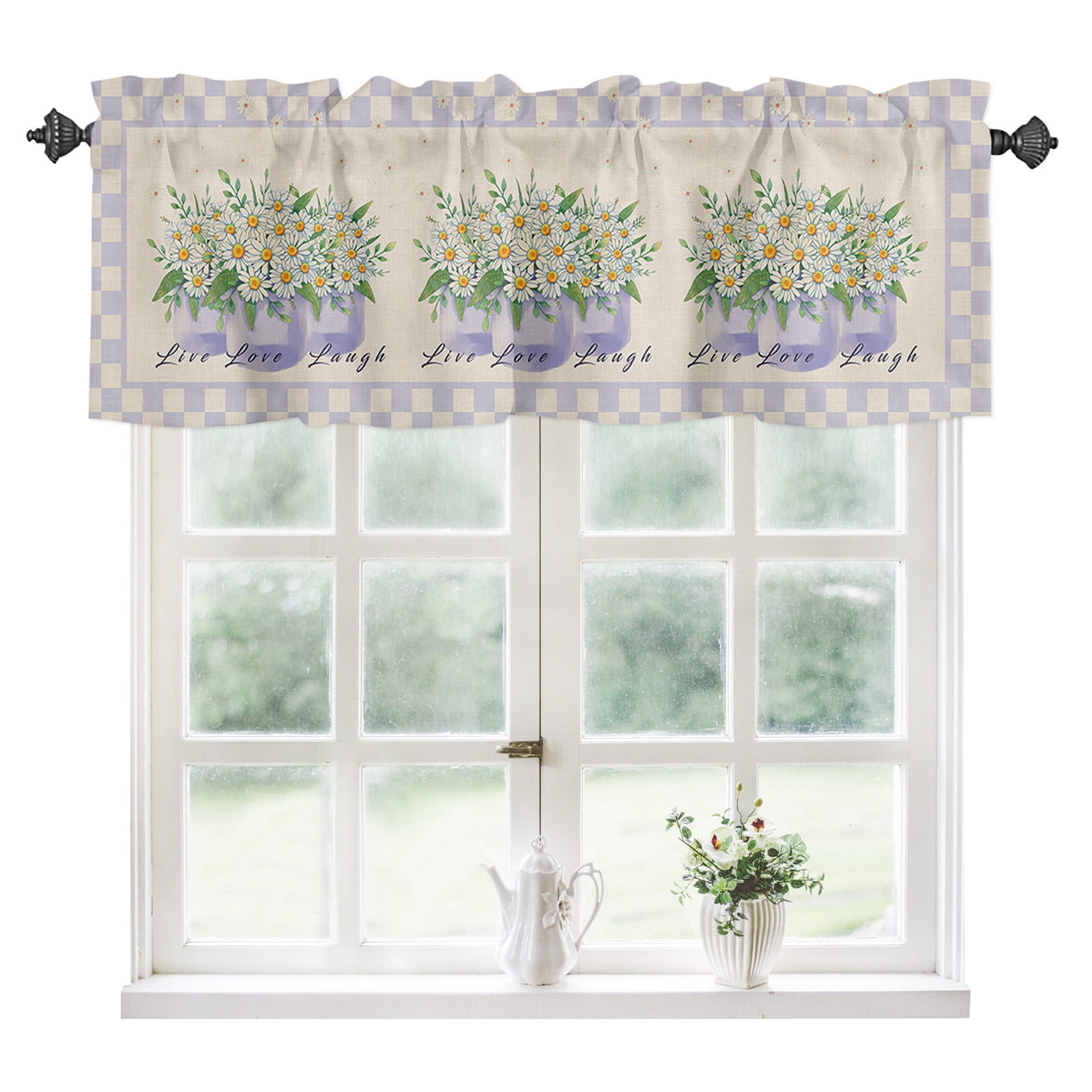 Daisy Florals, Kitchen Valances for Windows 42x18 Inch Kitchen Curtains ...