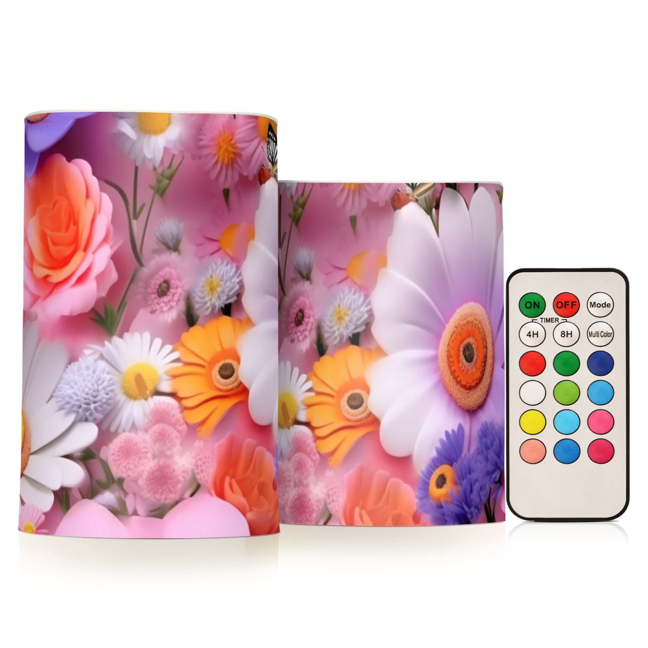 Daisy Florid with Butterflies Flameless Candles with Remote Timer LED ...