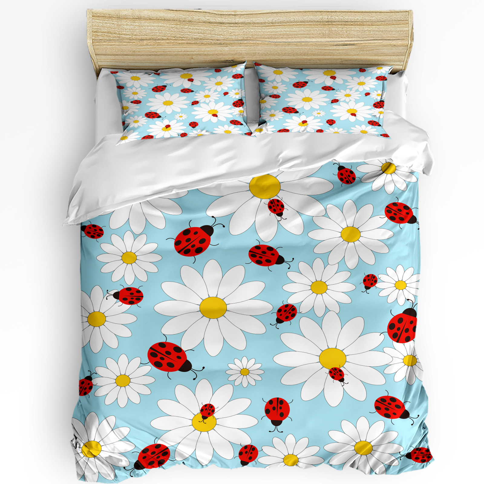 Daisy Flower 3pcs Duvet Cover Set with Pillow Case Double Comforter ...