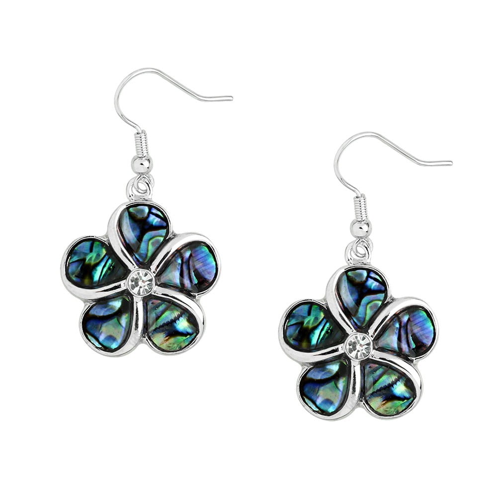 Daisy Flower Abalone Shell Pendant Necklace or Earring Rhodium Plated ...