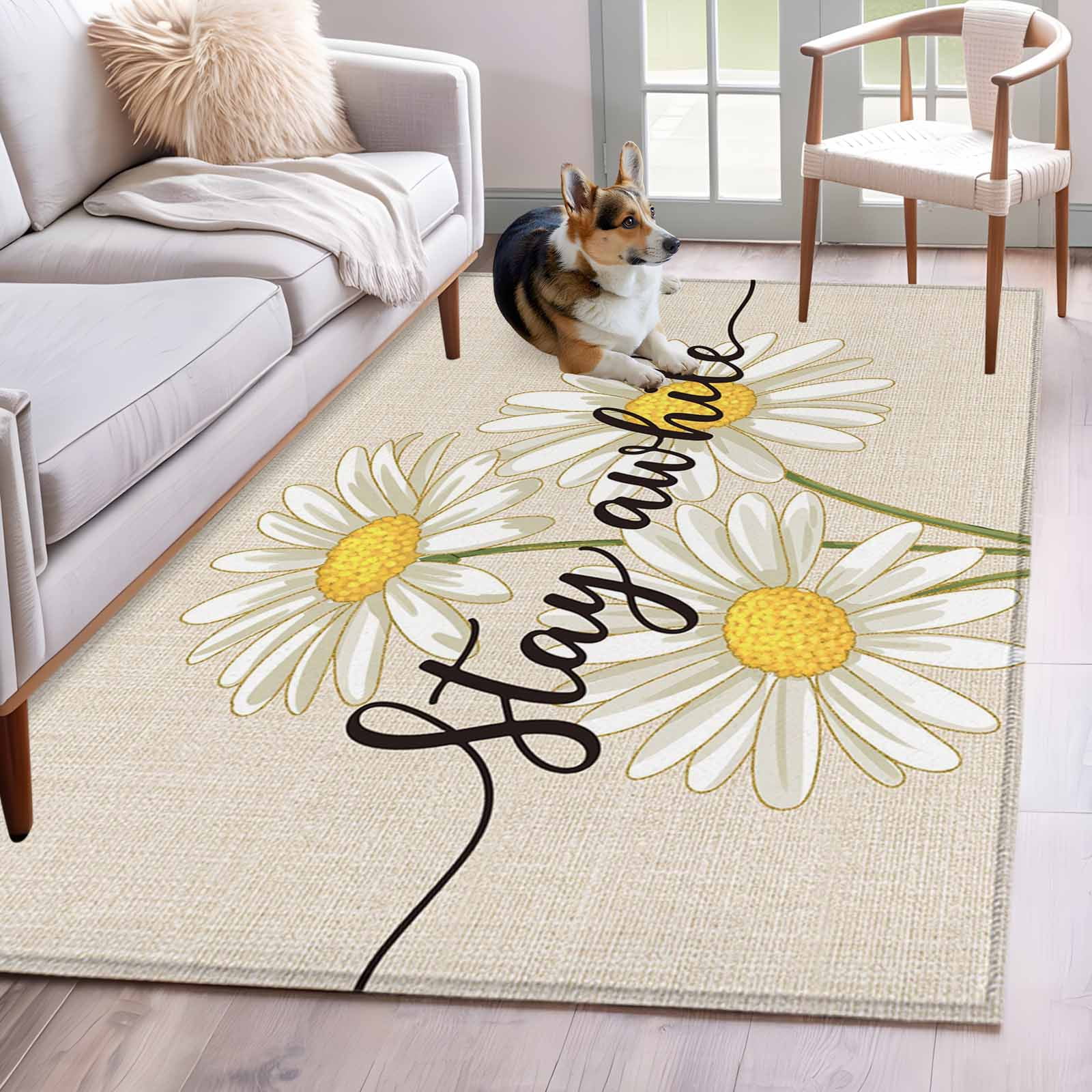 Daisy Flower Area Rug 4x6 Washable Rug Non Slip Vintage Farmhouse ...