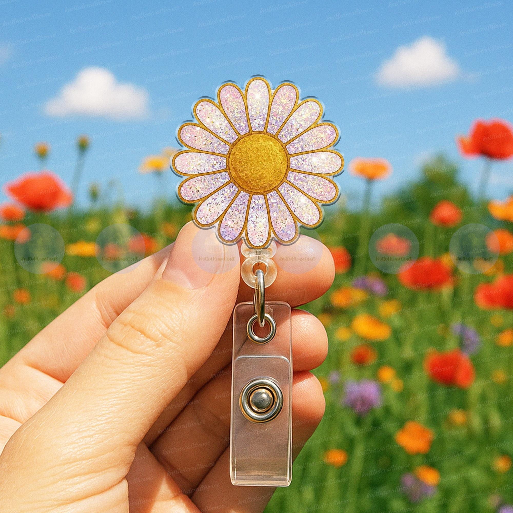 Daisy Flower Badge Reel, Floral ID Holder, Nurse Badge Reel, Doctor ...