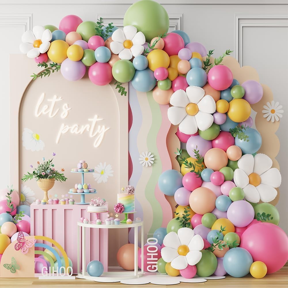 Daisy Flower Balloon Arch Kit Pink and Green Yellow WildFlower Balloons ...