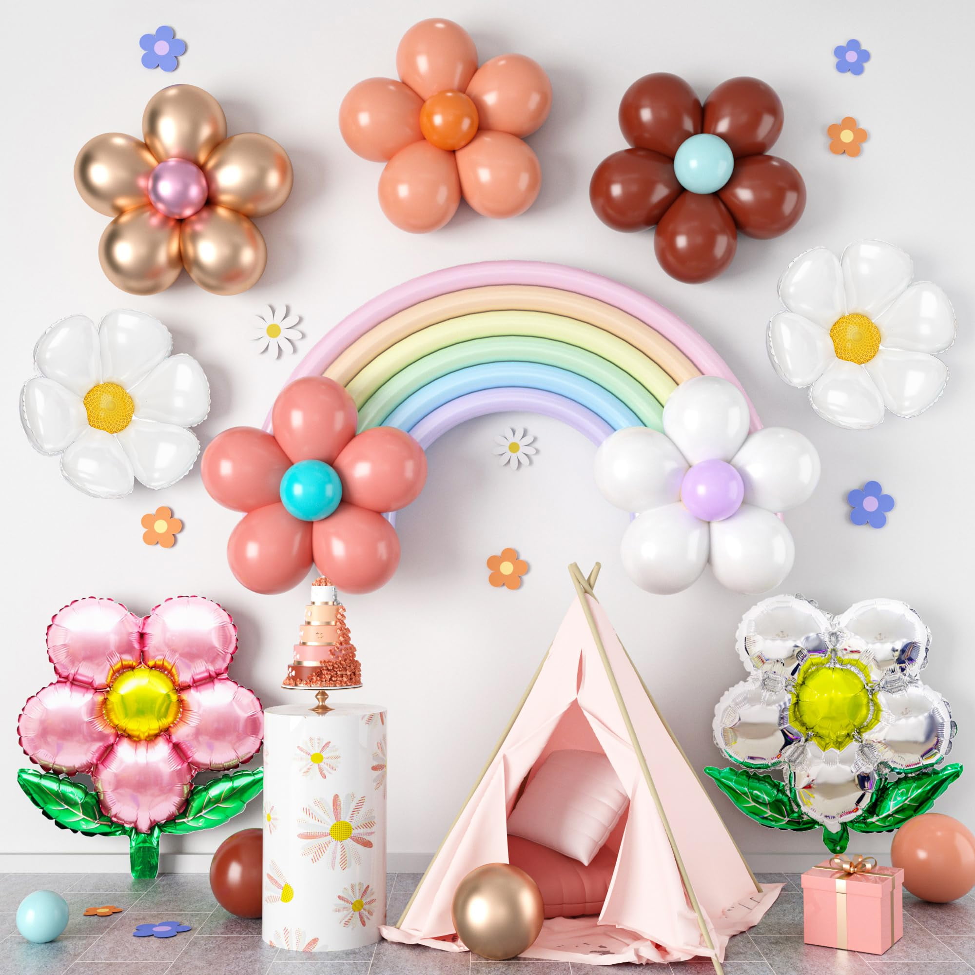 Daisy Flower Balloons,Colorful Flower Shaped Balloons Bean Paste White ...